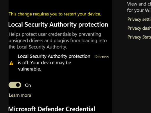 [FIX] Local Security Authority protection is off