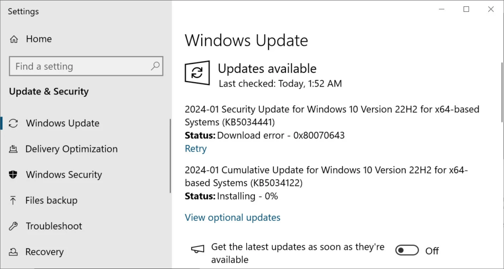 Fix error 0x80070643 for Windows 10 KB5034441 update