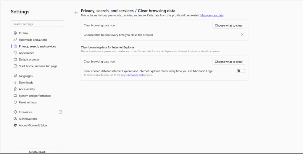 How to clear Cache in Microsoft Edge