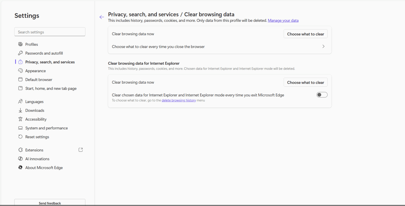 How to clear Cache in Microsoft Edge
